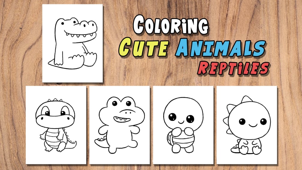 Cute Animals Coloring Page Set - Reptiles (Downloadable Files)