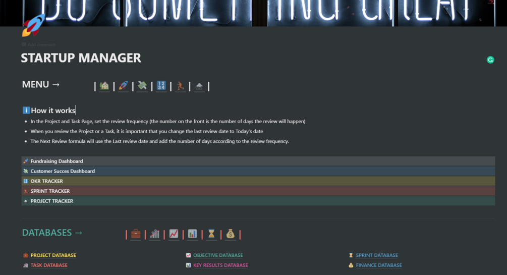 STARTUP KIT: STARTUP MANAGEMENT DASHBOARD