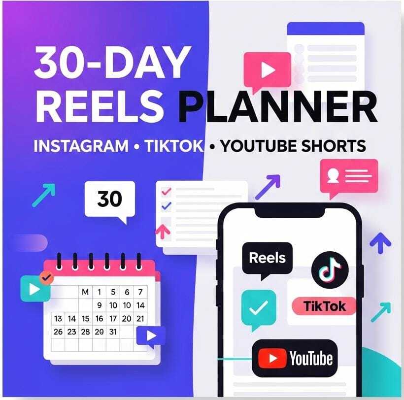 30-Day Reels Planner Instagram, TikTok & YouTube Shorts Content Planner