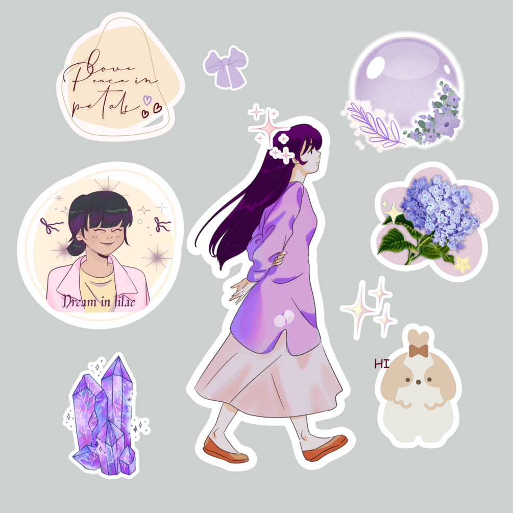 Lilac Theme digital sticker sheet.