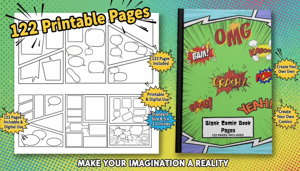 Blank Comic Book Pages – 122 Page Printable Comic Drawing Notebook for ...