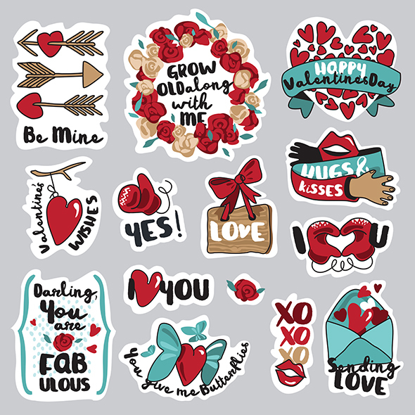 Love Stickers - Set of love stickers and badges