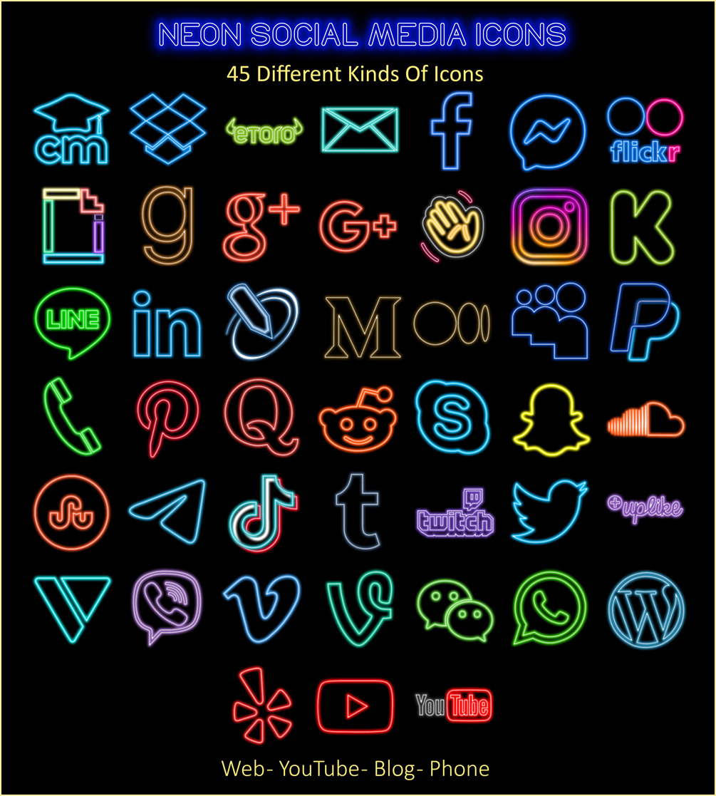 Neon Glow Social Media Icons!! Digital Download PNG Files