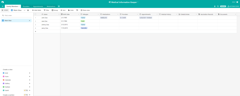 Family Medical Information virtual binder