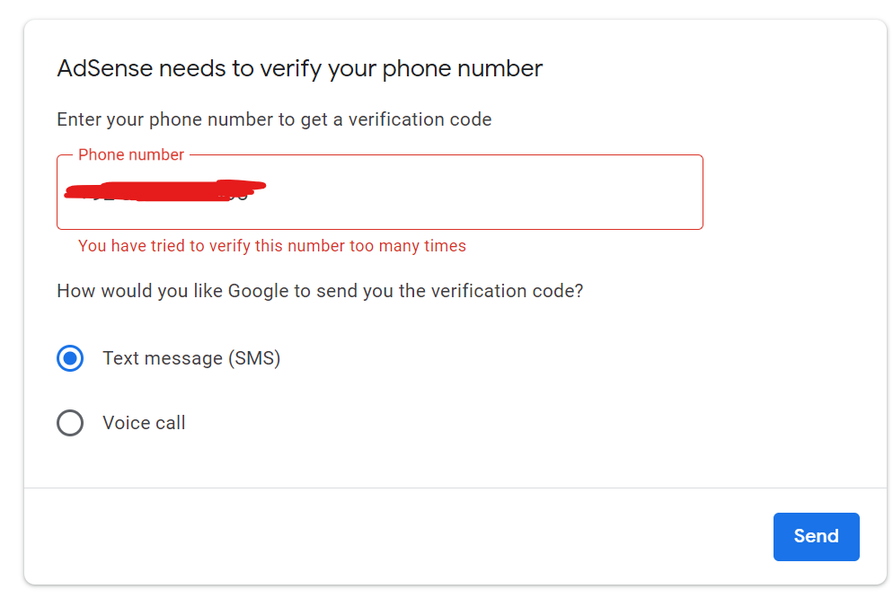 Google AdSense Verify Phone Number Solution.