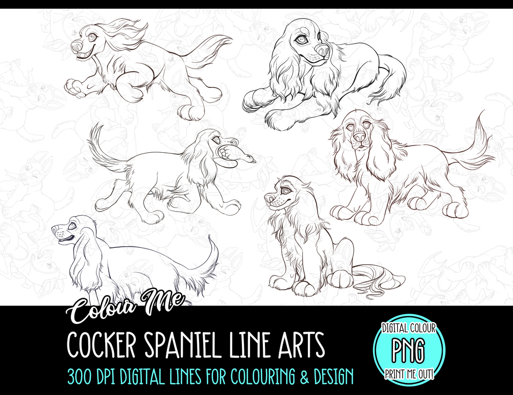 P2U | Digital Line Art SET | 6 Cocker Spaniel Lines