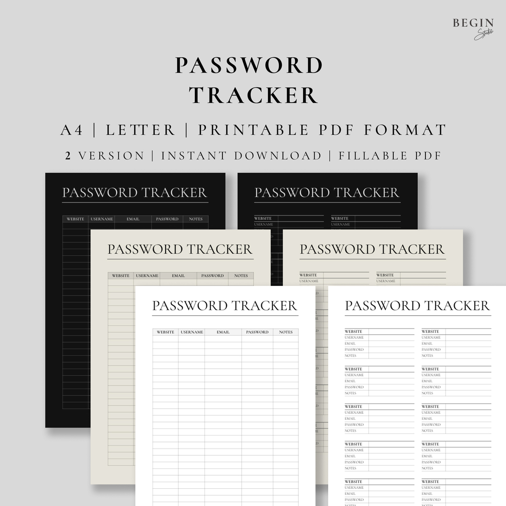 Password Tracker Printable & Fillable | Password Keeper | Password ...