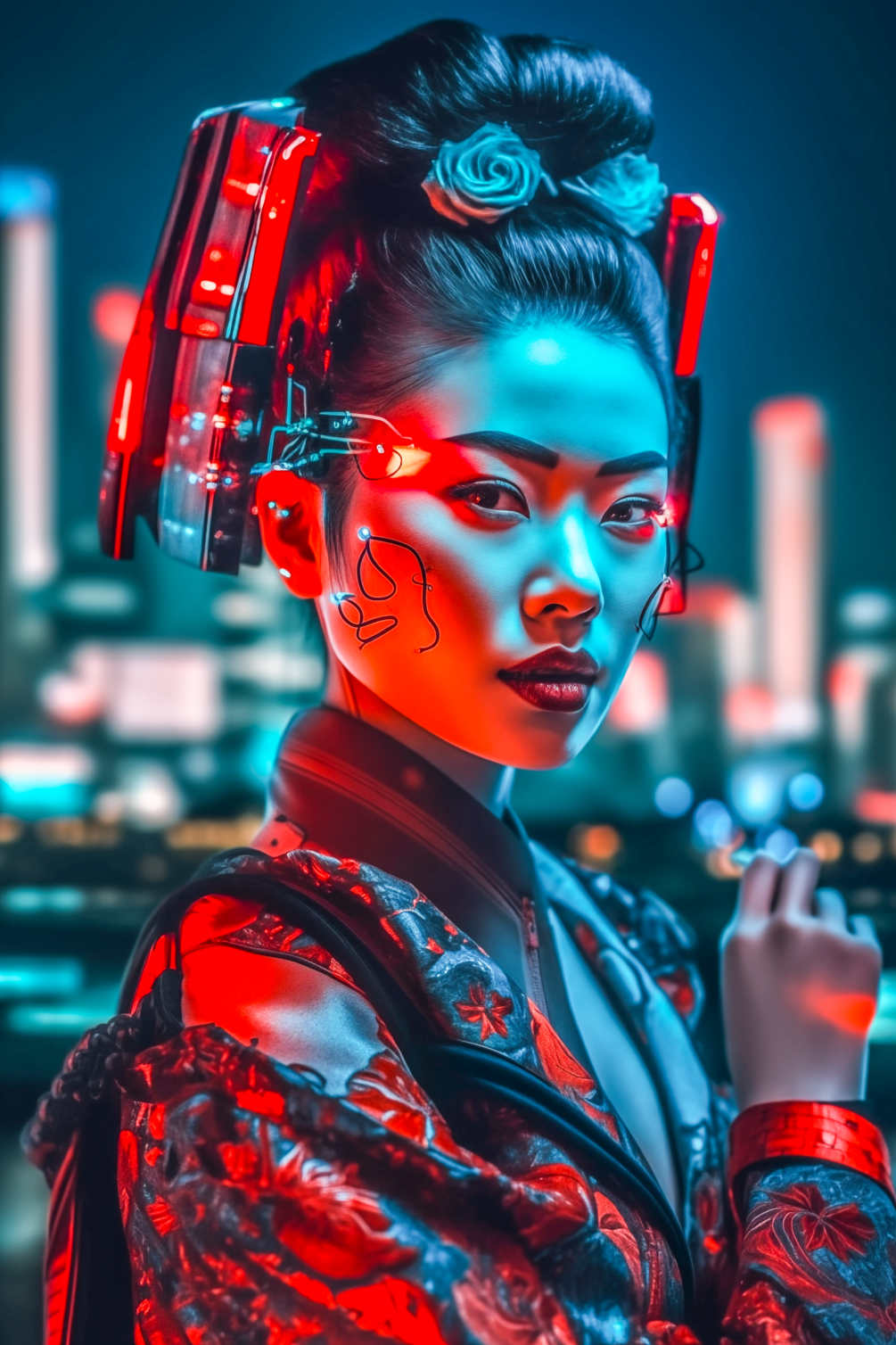 Ayumi Synth: The Cyber Geisha – Futuristic Digital Art Print & Collectible