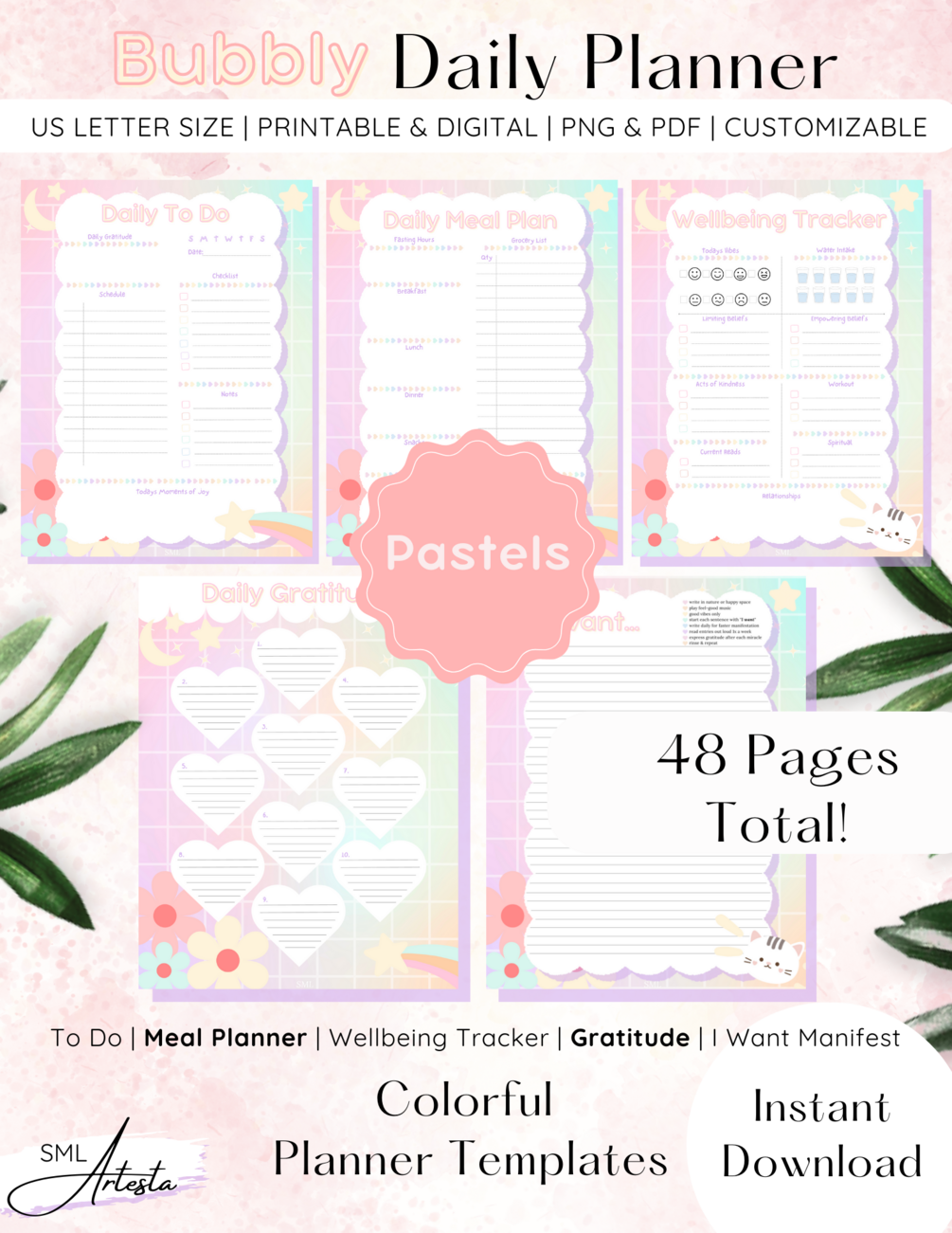 BUBBLY Pastel Daily Planner - Bundle of 48 - Digital & Printable - 8 ...