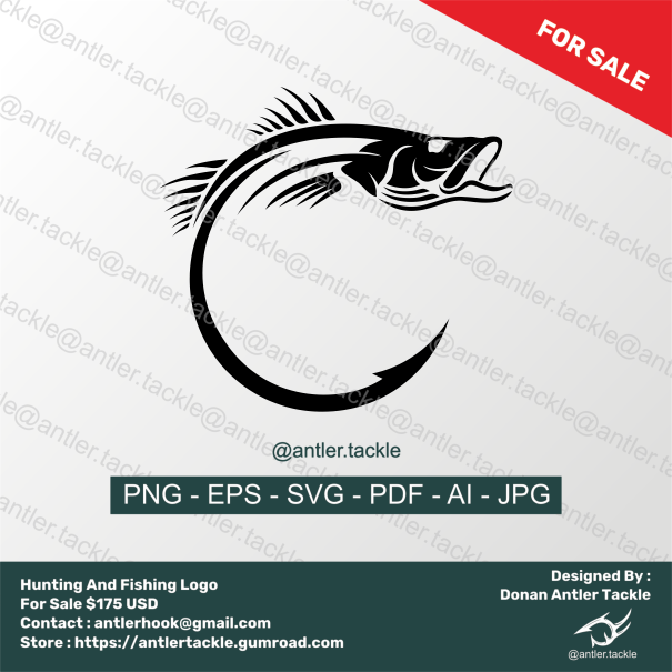 Snook Fish Hook Fishing Logo Exclusive License Designed By Donan Antler ...