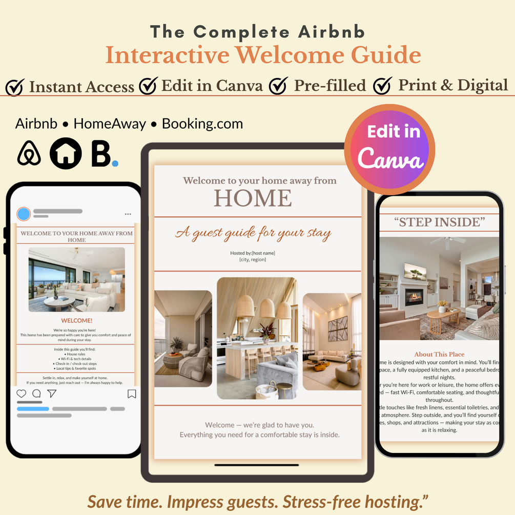 Professional Airbnb Guest Book | Editable Digital Template