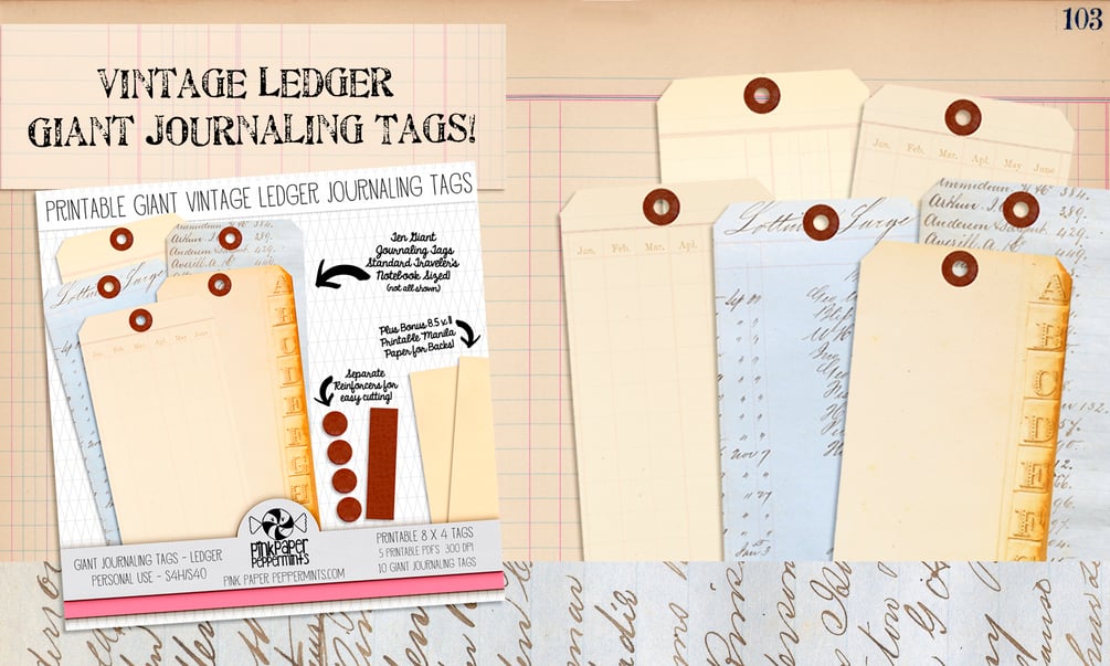 Vintage Ledger | Giant Journal Tags