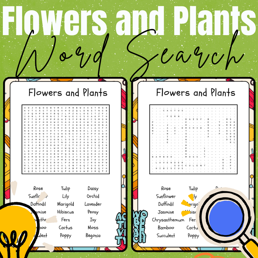 Flowers and Plants Word Search Worksheet (No Prep)