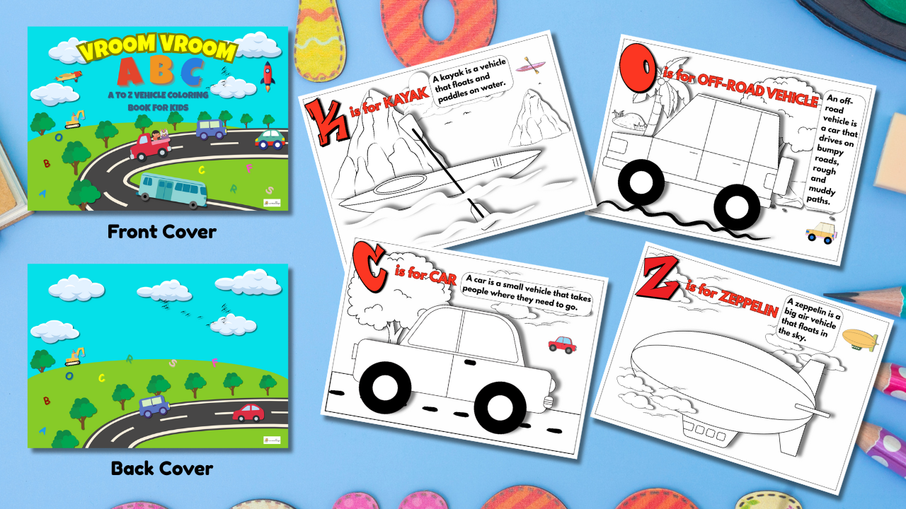 ABC Vehicle Coloring Book for Kids | A to Z Transportation Printable ...