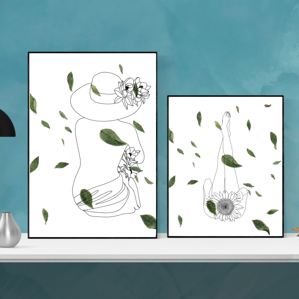Woman With Leaves Line Art Set | Single Line Art Print | Female Line ...