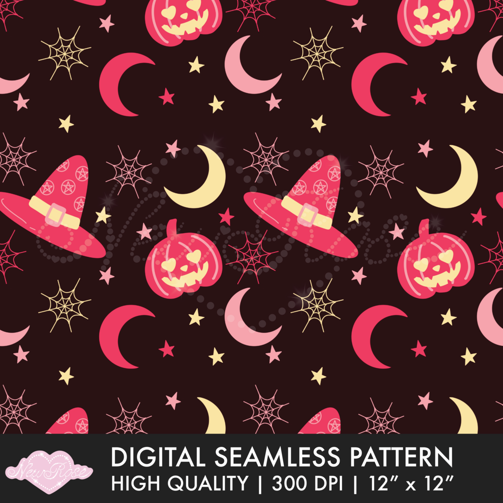 Witchy Goth Pumpkin Repeating Seamless Pattern Design, Digital Paper ...