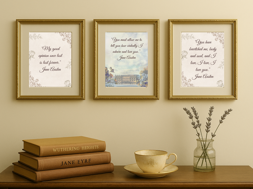 Printable Wall Art Set – Pride & Prejudice Quotes, Vintage Jane Austen ...