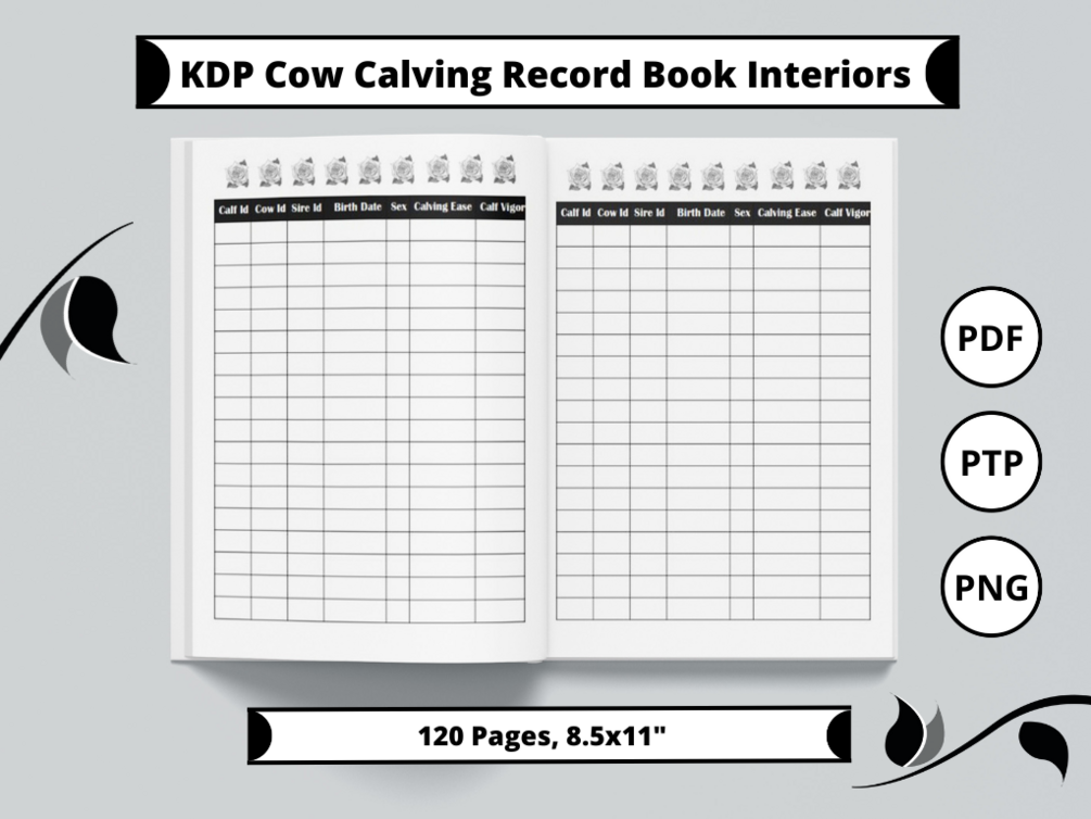 Cow Calving Record Book KDP Interior Template