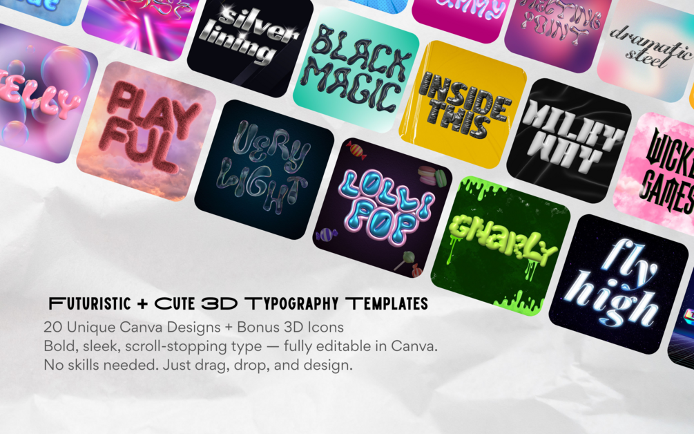 Futuristic + Cute 3D Typography Canva Templates