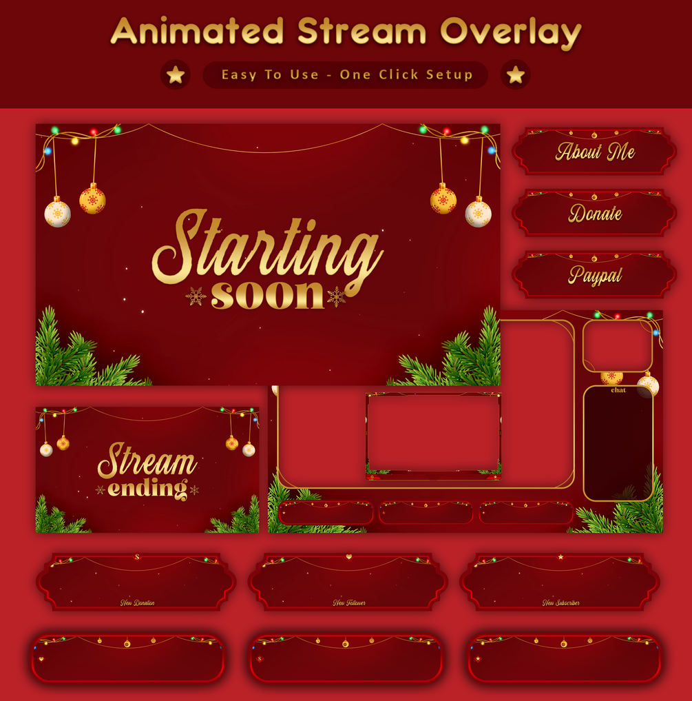 Red Gold Christmas Animated Stream Package: For Twitch Overlay, YouTube ...