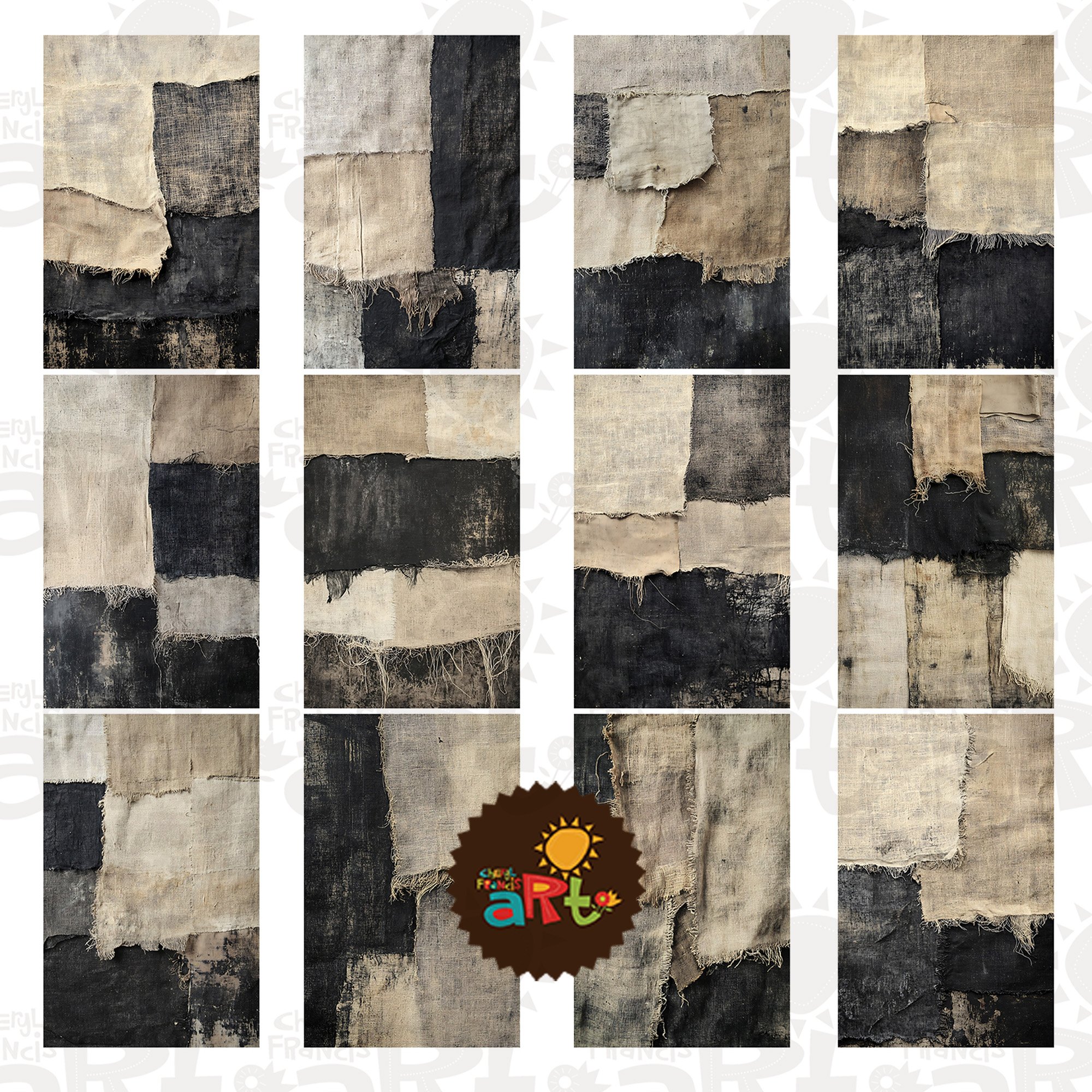 24 pc Rustic Aged Worn Black Beige Linen Printable Junk Journal Half ...