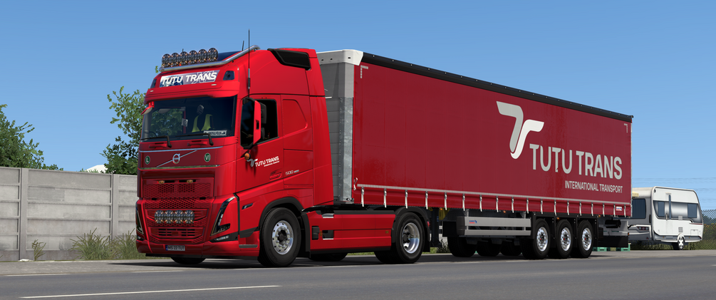 TUTU TRANS skin combo for Volvo FH5 and Schmitz (dlc) trailer. ETS2