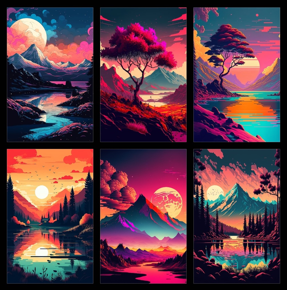6 Cuadros Escena Retro