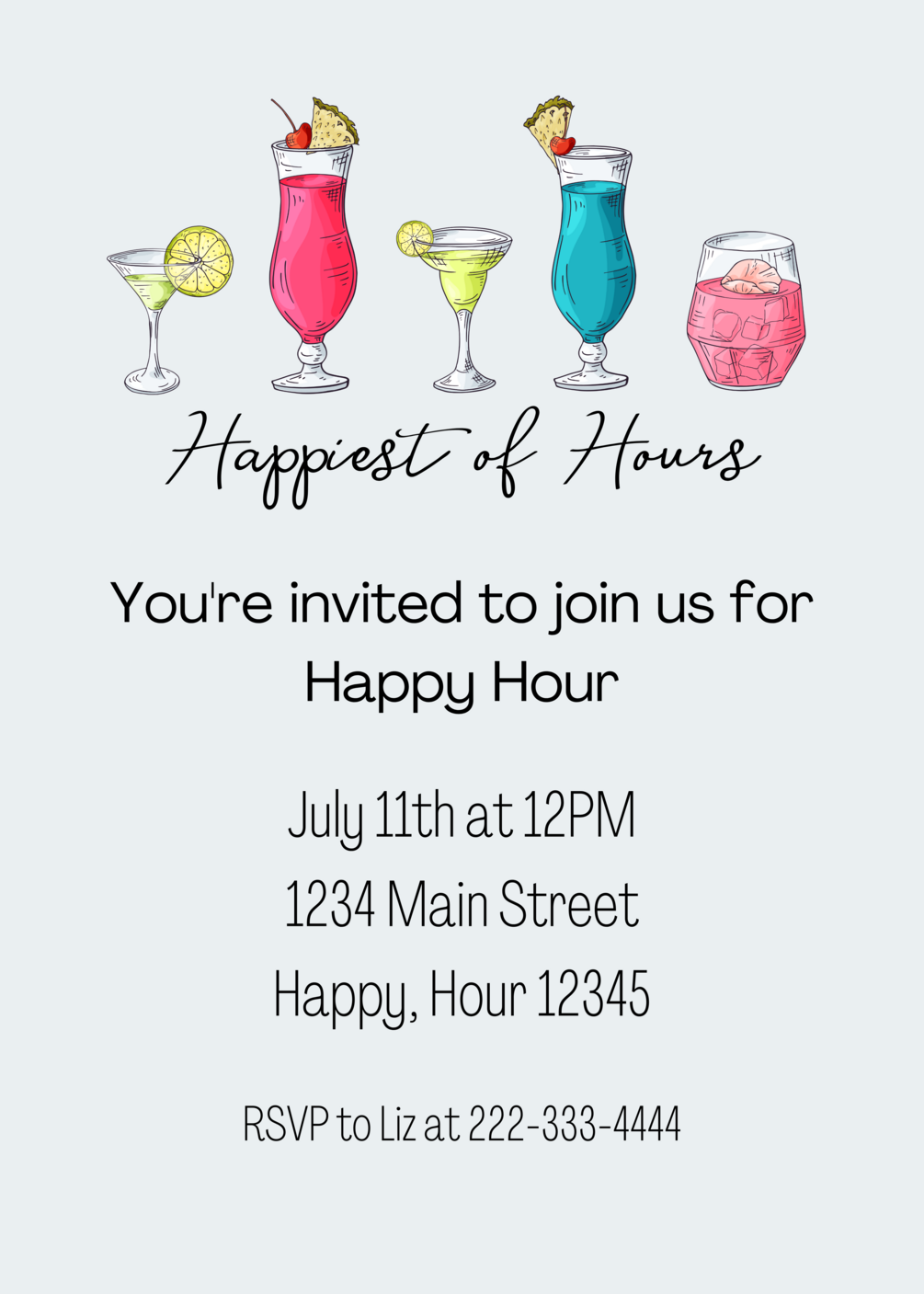 Digital Editable Invitation Happy Hour, Canva Drink Invitation Template ...