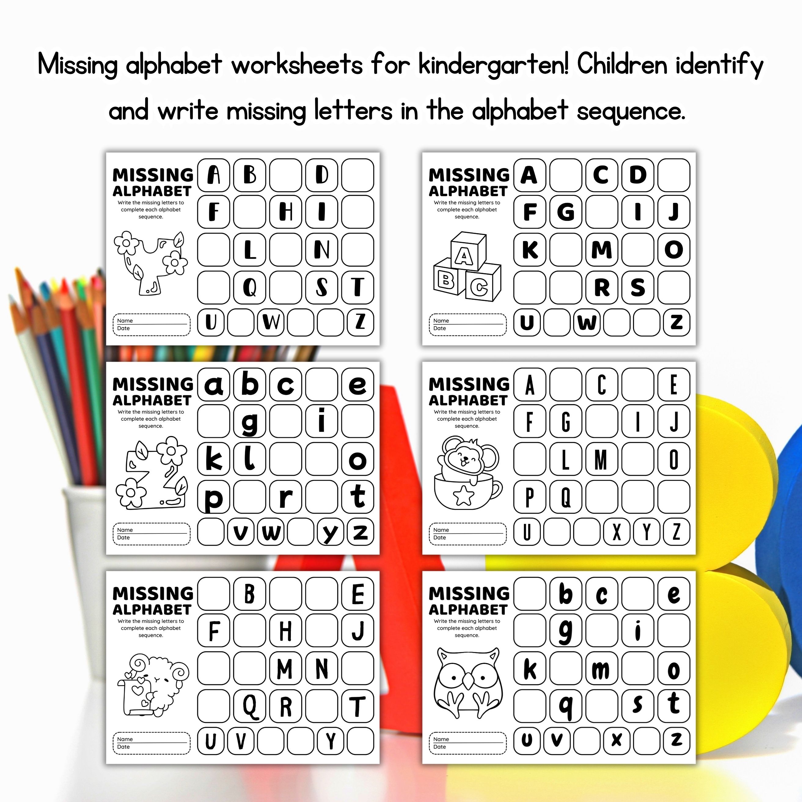 Missing Alphabet Worksheet for Kindergarten: Fun ABC Recognition, Fill ...