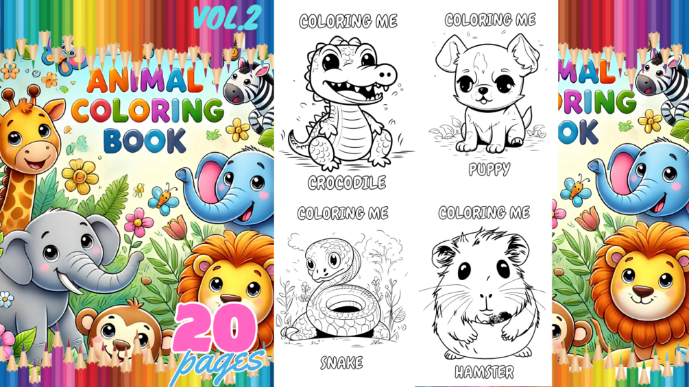 Animals Colouring pages - Coloring Book for kids Digital 20 Pages Vol 2