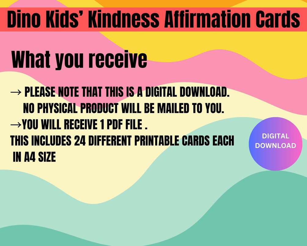 24 Card Printable Bundle -Dino Kindness Affirmation Cards for Kids ...