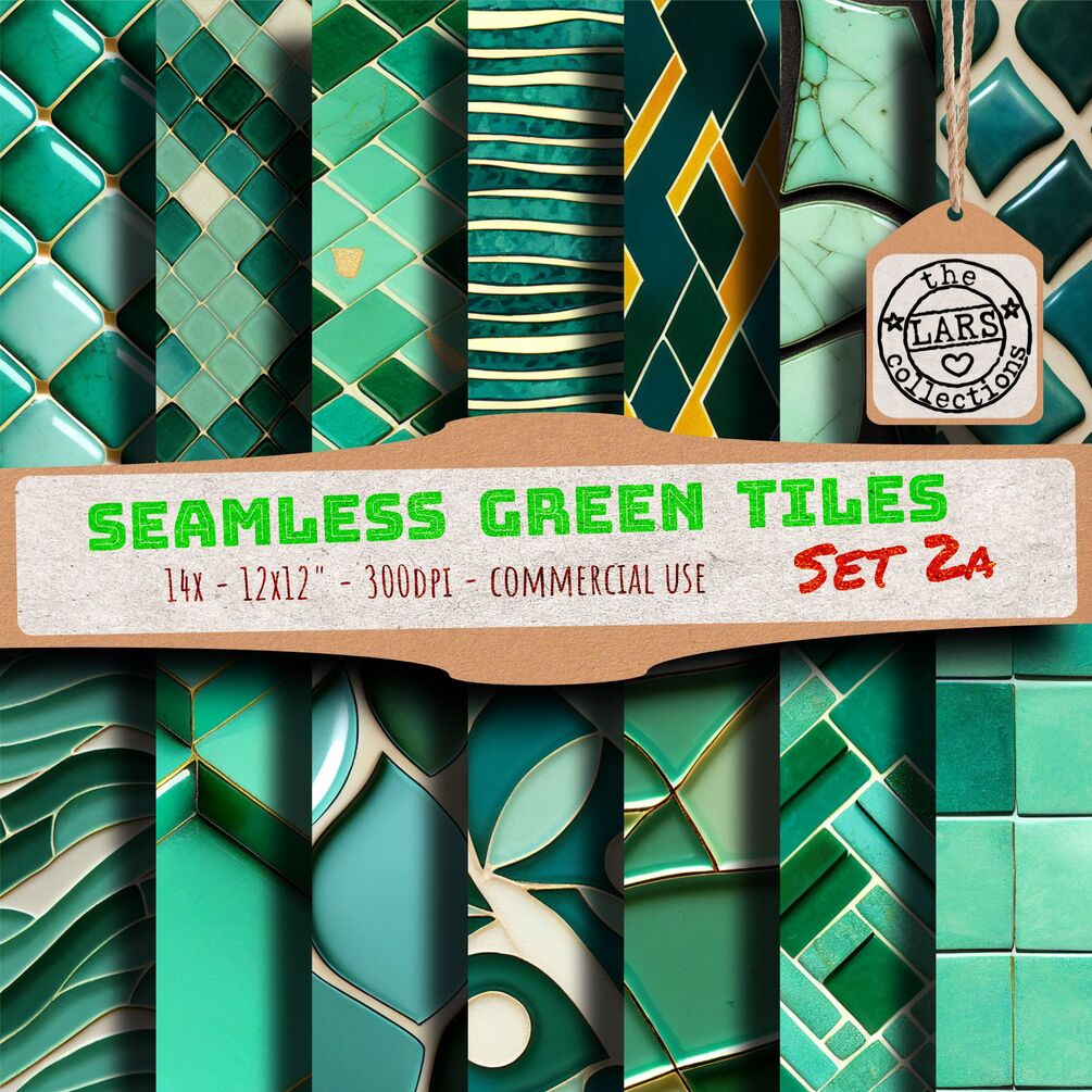 14 seamless digital papers with ceramic tiles in green Set 2a