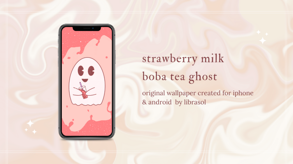 Strawberry Milk Boba Tea Ghost - Original Wallpaper for iPhone and Android