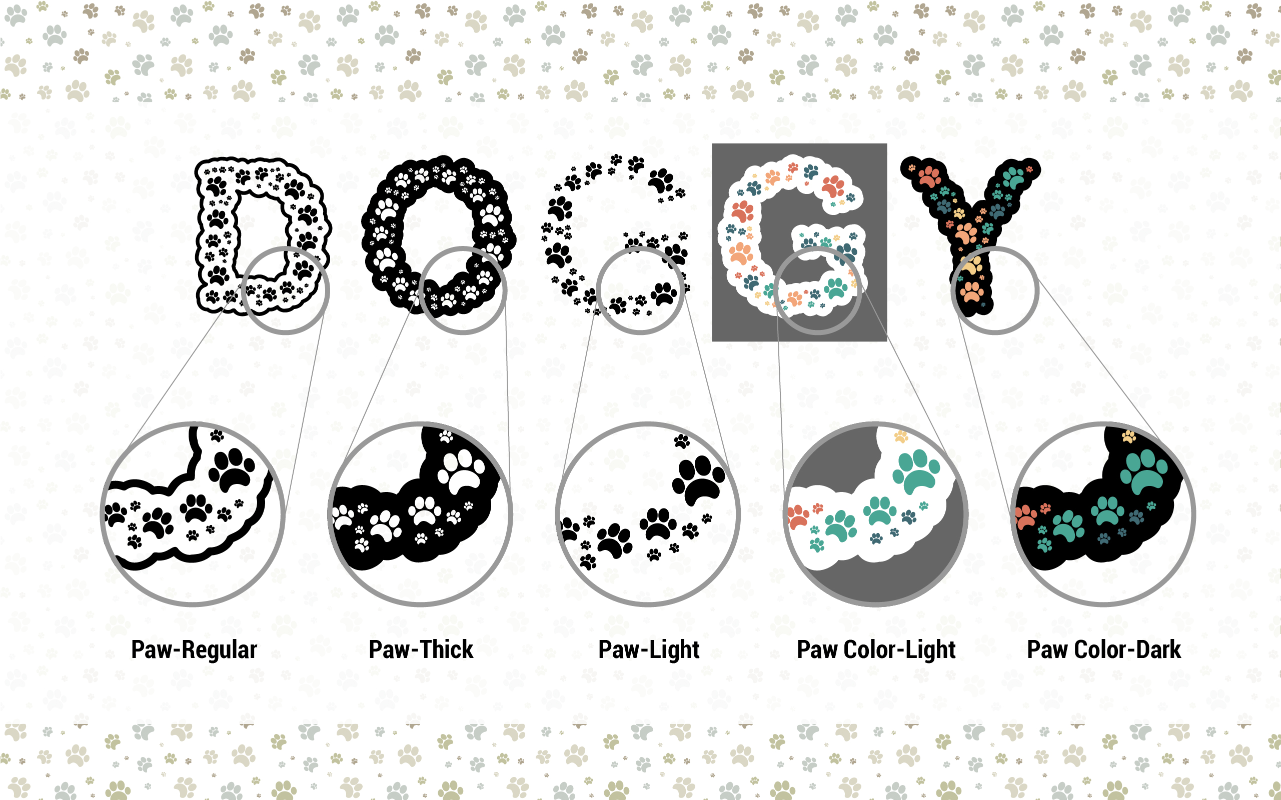 Dog/Animal Paws Decorative Font and Pattern Collection