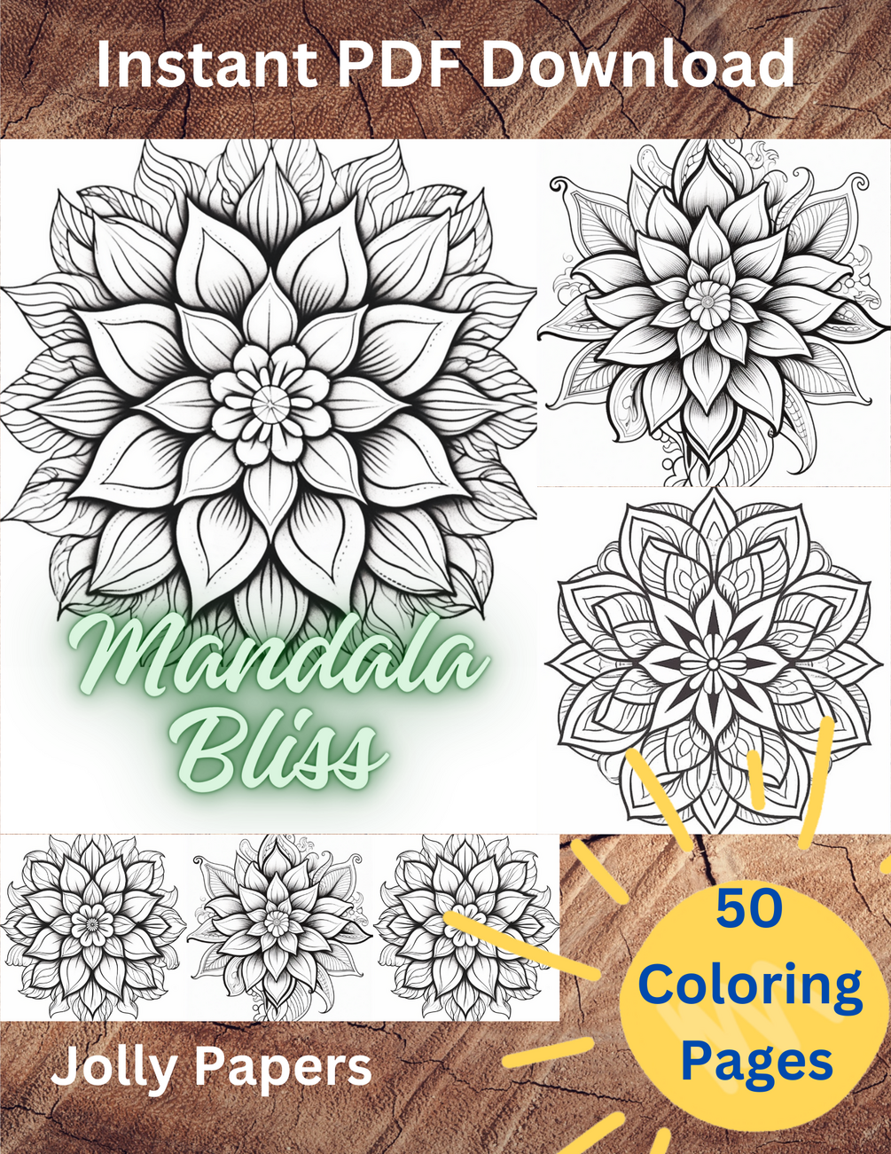 50 Easy Mandalas Coloring Book, Printable Coloring Pages, Simple ...