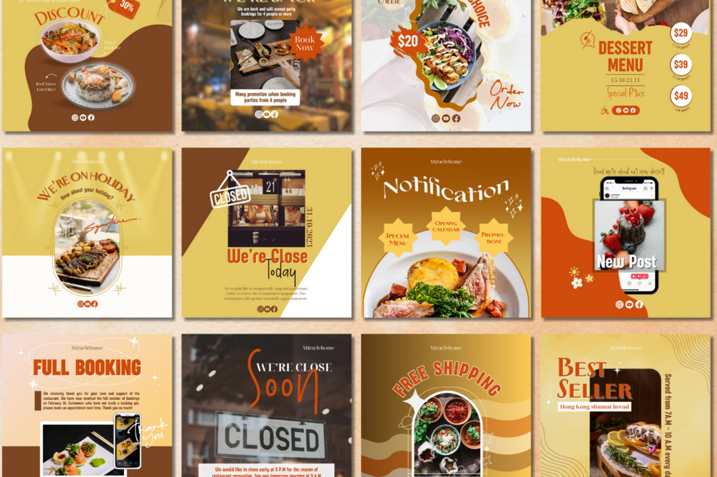 MICRACLE FOOD & RESTAURANT INSTAGRAM TEMPLATE -Food Instagram Canva ...