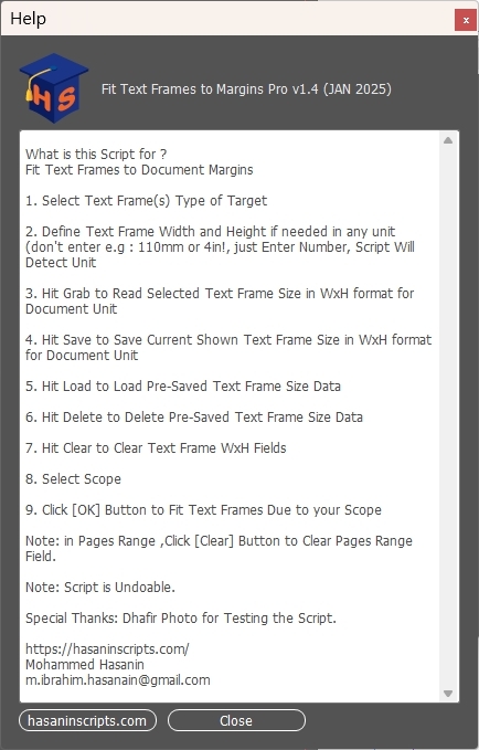 Fit Text Frames to Margins Pro v1.4