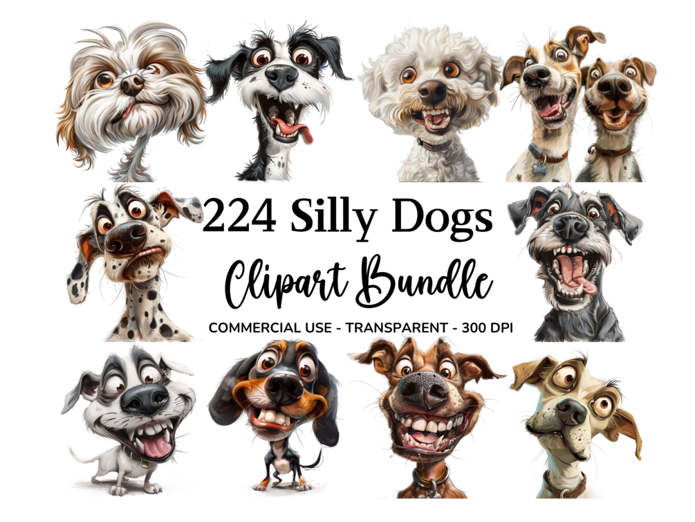 Funny Dog Clipart Bundle - Cute and Quirky Dogs, Watercolor Graphics ...