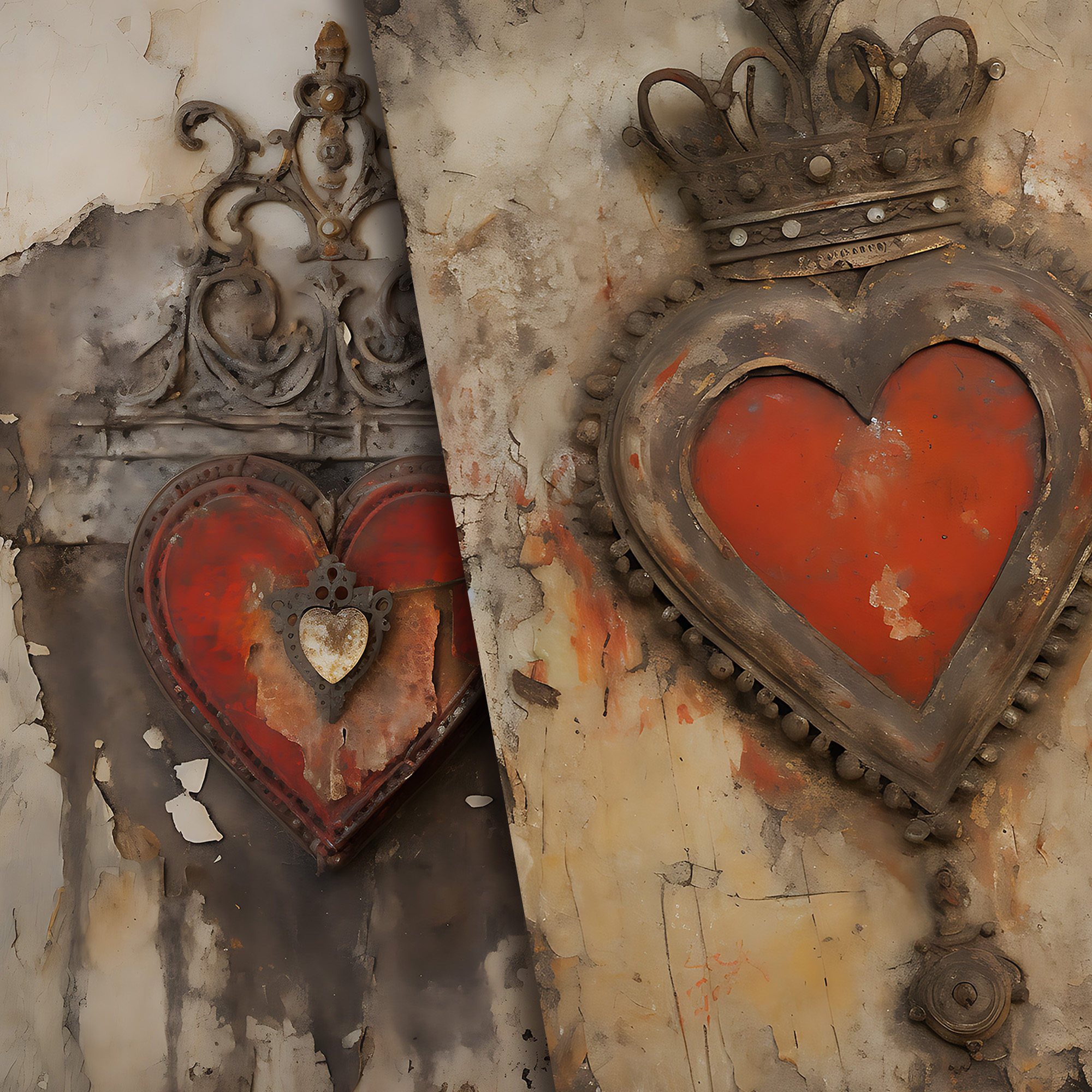 16 pc Crowned Heraldic Heart Crest Collage Printable Junk Journal Half ...