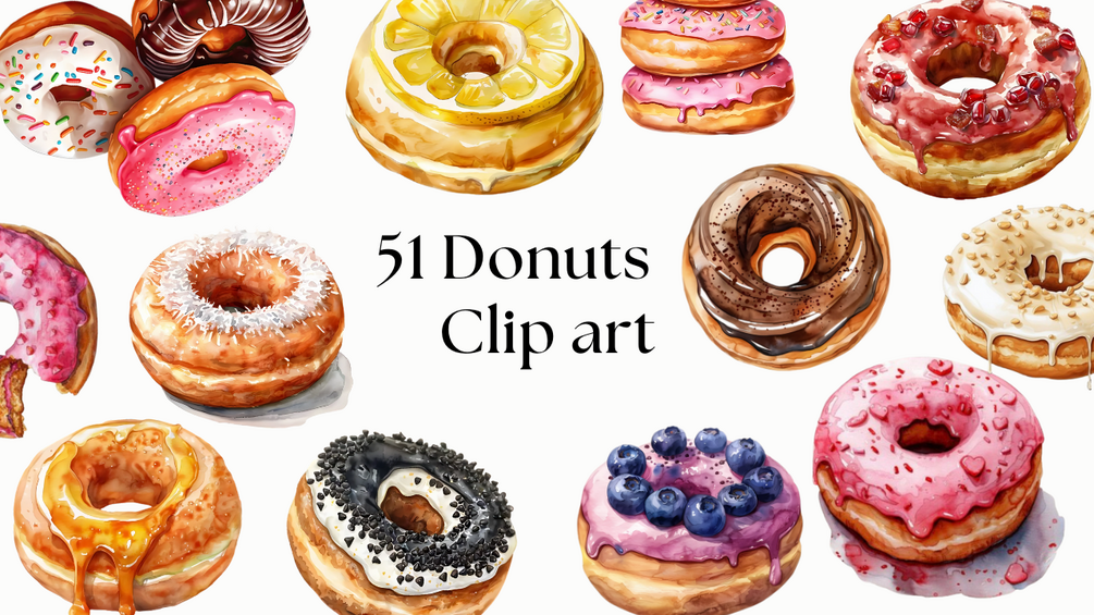 51 Watercolor Donuts Clipart Bundle – Cute & Aesthetic PNG Stickers for ...