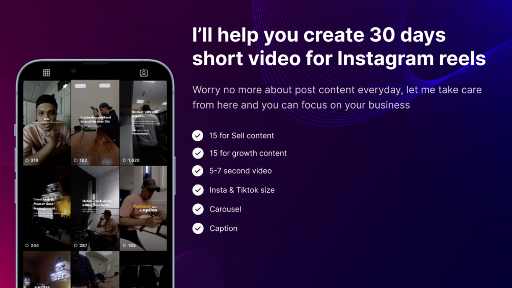 ContentCraft x Creator.aixat: I'll help you create short videos for 30-days for your Instagram reels