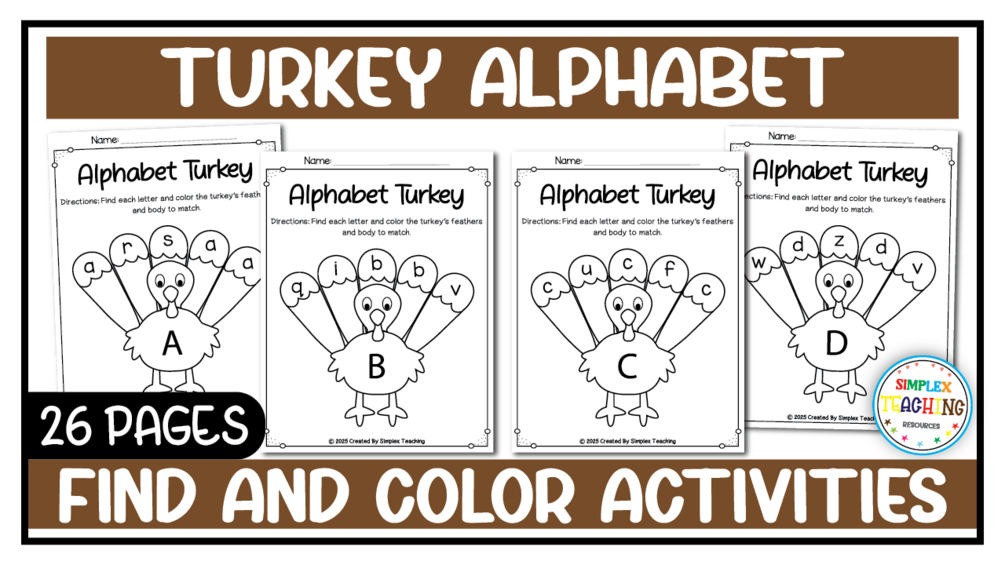 Turkey Alphabet Find & Color Activities – Beginning Sounds Practice ...