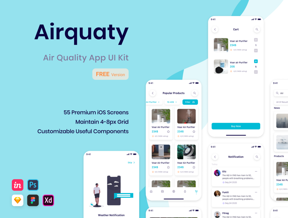 Airquaty - Air Quality App UI Kit Free Version