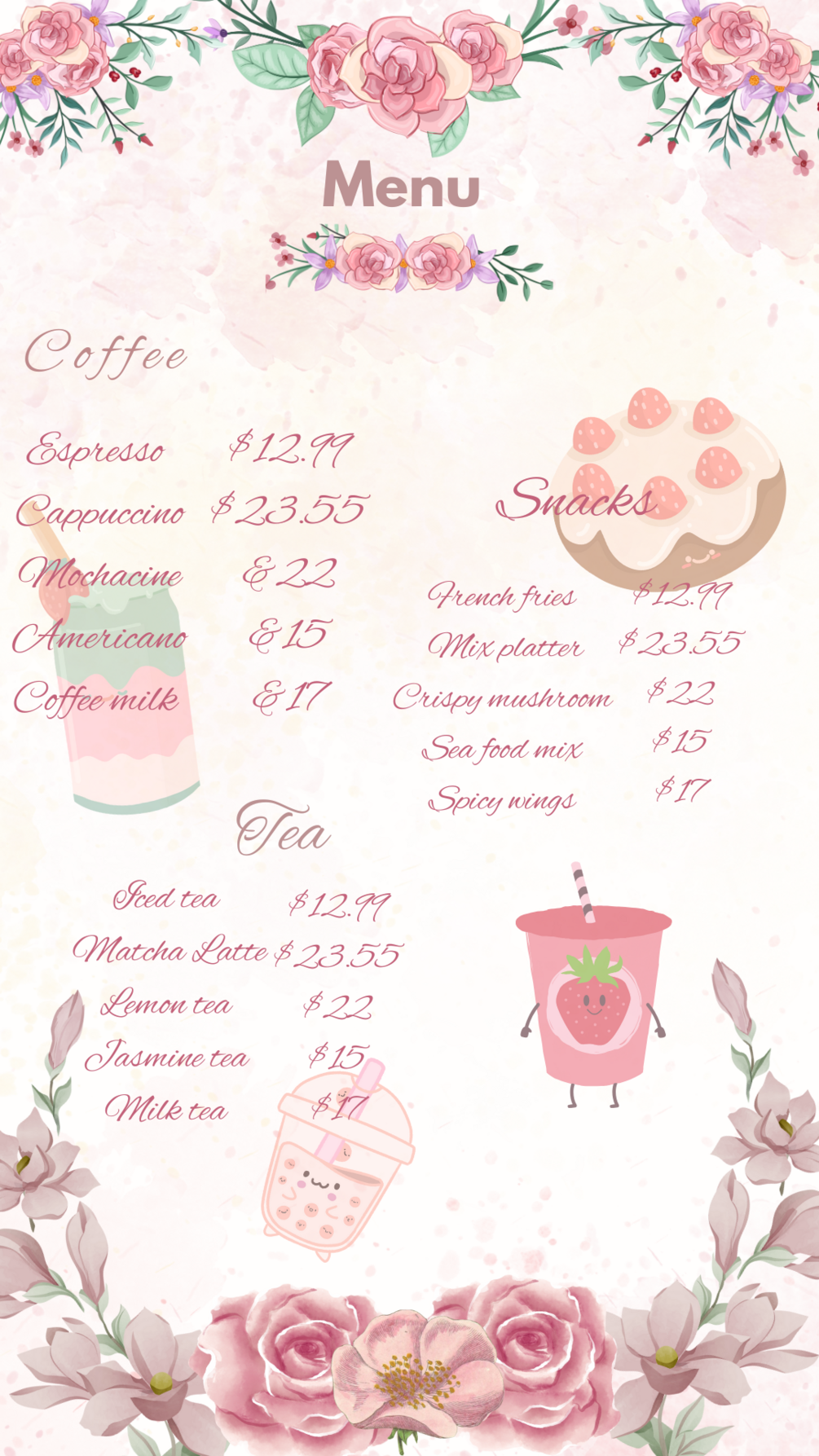 Cute cafe menu template