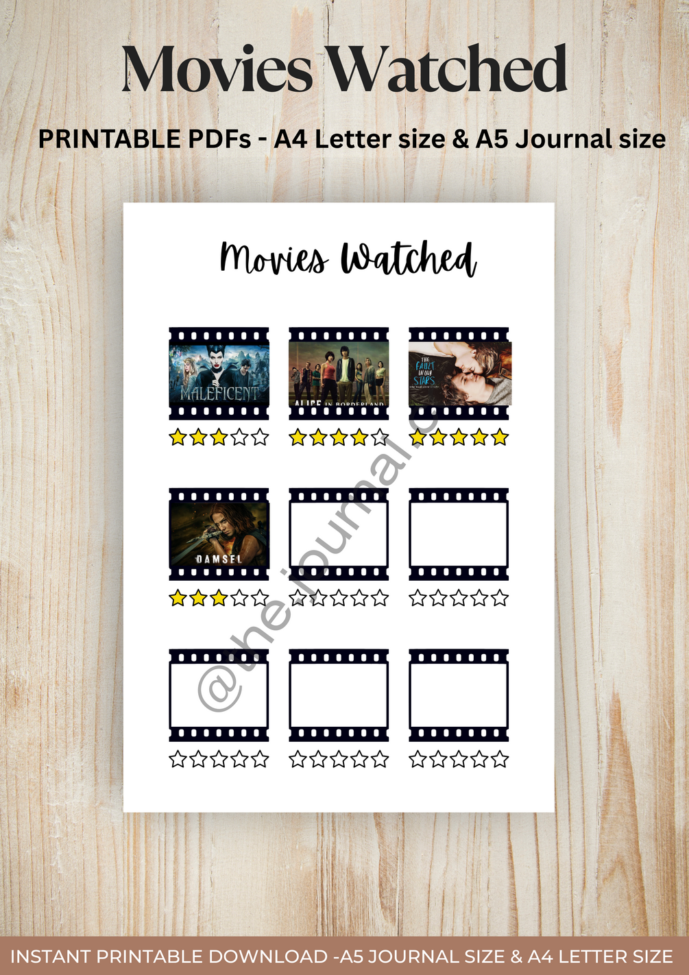 Movies Tracker - A4 Letter Size & A5 Journal Size