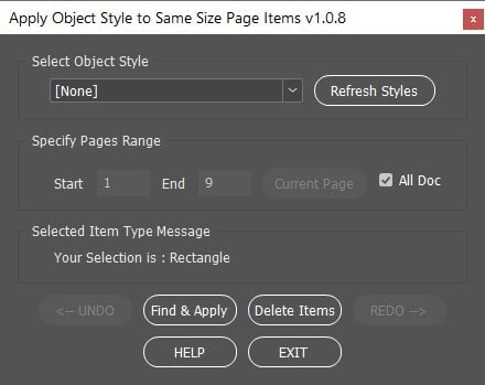 Apply Object Style to Same Size Page Items v1.0.8