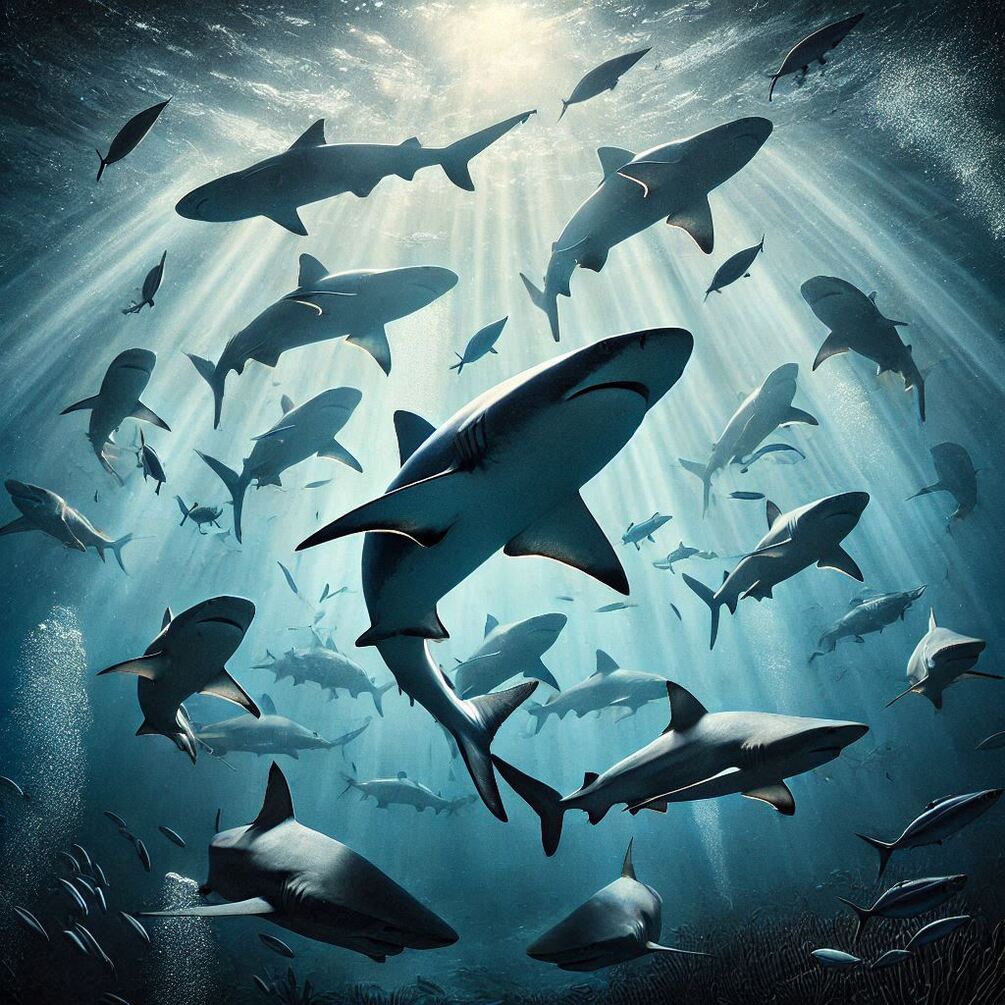 Majestic Shadows: The Underwater Dance of Sharks 🦈