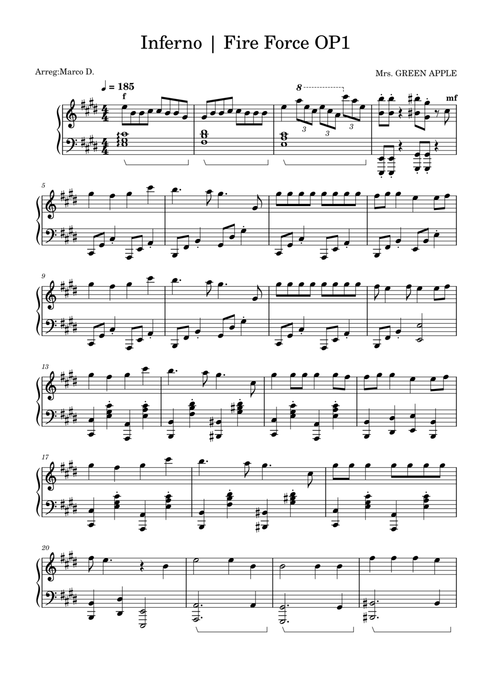 Inferno | Fire Force OP1 SHEET + MIDI