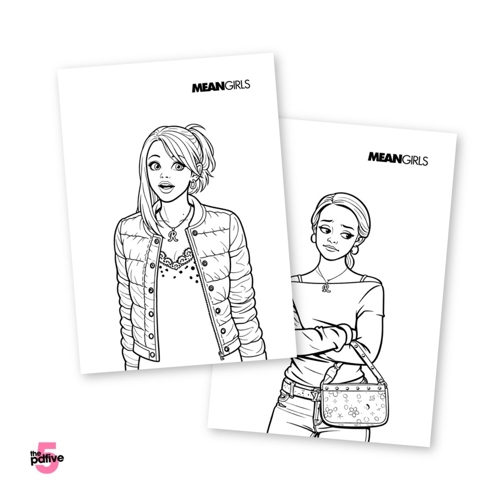 mean girls inspired: regina george coloring pages, 5 printable pdf ...