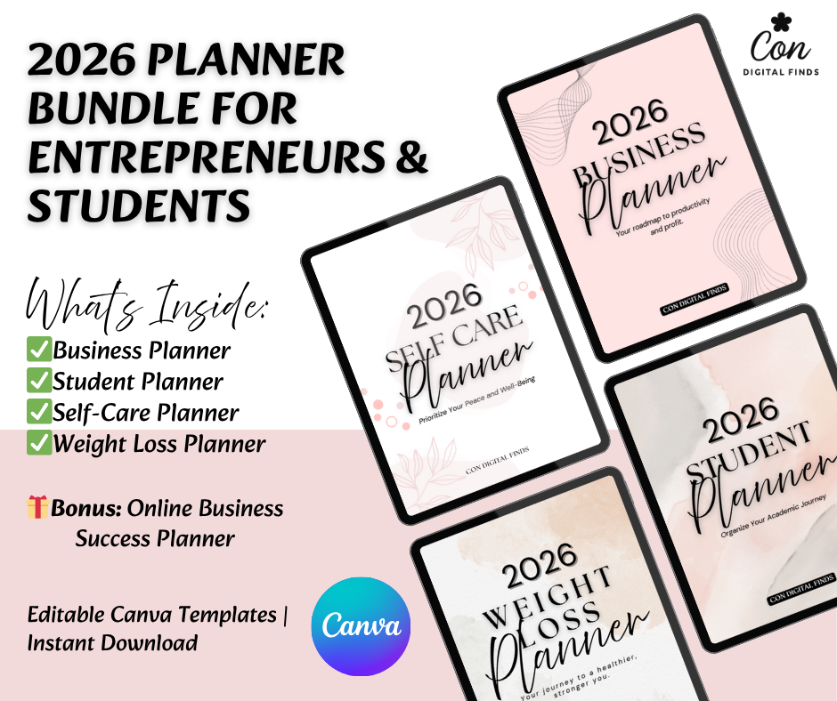 Editable 2026 Planner Bundle | Canva Templates for Business, Student ...